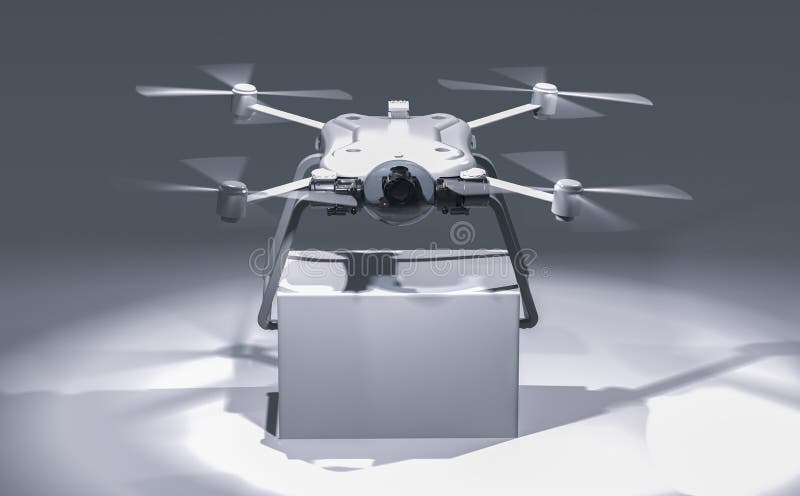 Delivery drone with box stock illustration. Illustration of concept ...