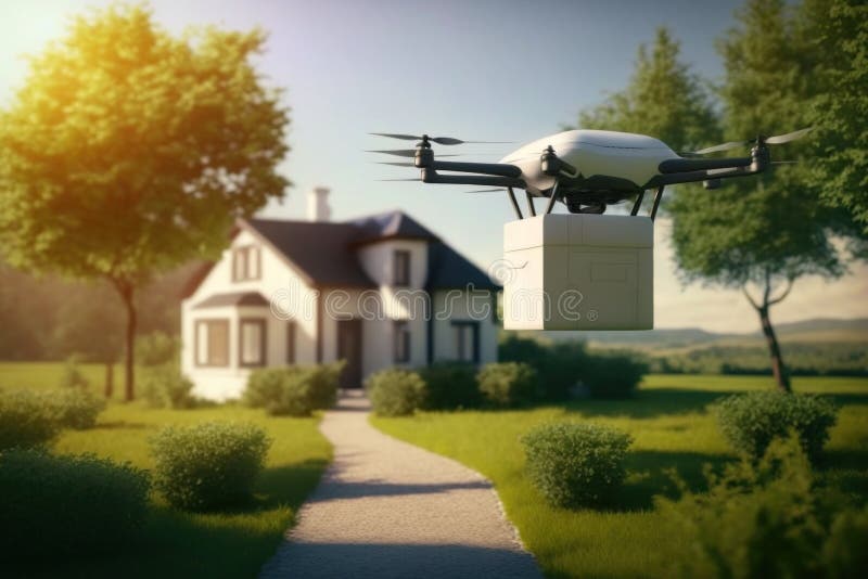 Delivery Drone with Box, Generative AI Stock Illustration ...