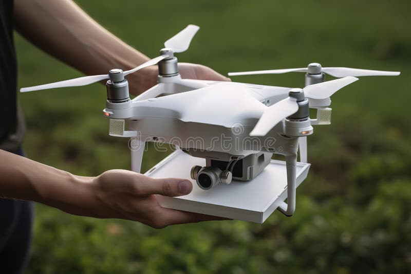 Delivery Drone with Box Outdoors, Human Hands Accepting Gift, Future ...