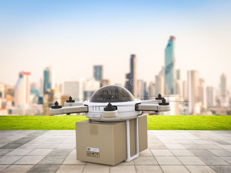 Delivery drone with box stock photo. Image of helicopter - 83853942