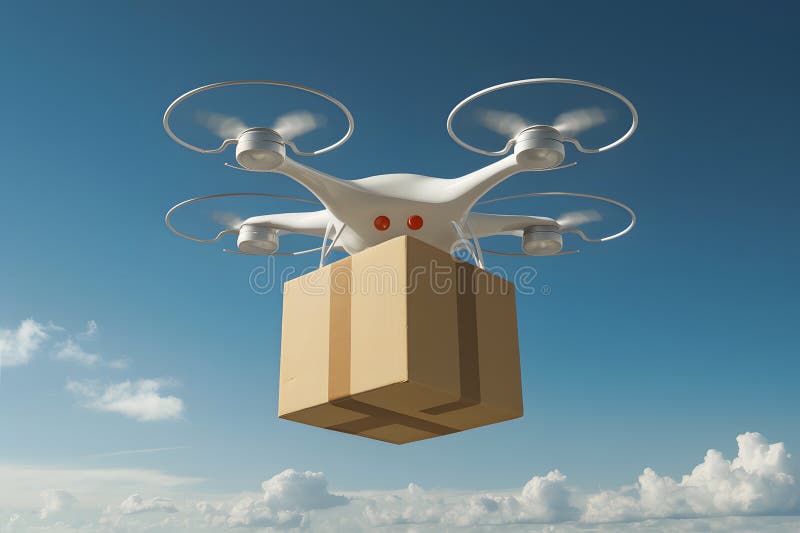 Delivery Drone, Future Logistics Technology, Flying with Cardboard Box ...