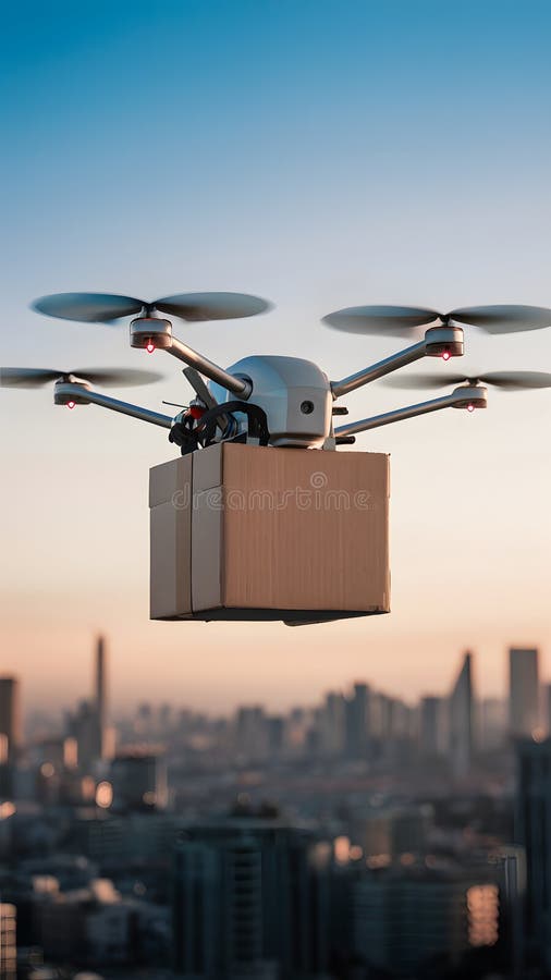 Delivery Drone, Future Logistics Technology, Flying with Cardboard Box ...