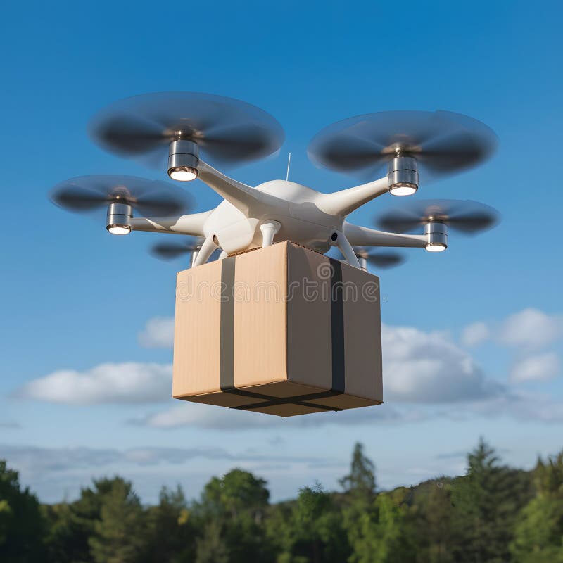 Delivery Drone, Future Logistics Technology, Flying with Cardboard Box ...