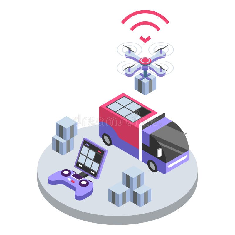 Delivery Drone Remote Control Isometric Color Vector Illustration Stock ...