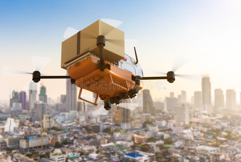 Delivery drone with box stock photo. Image of helicopter - 83853942