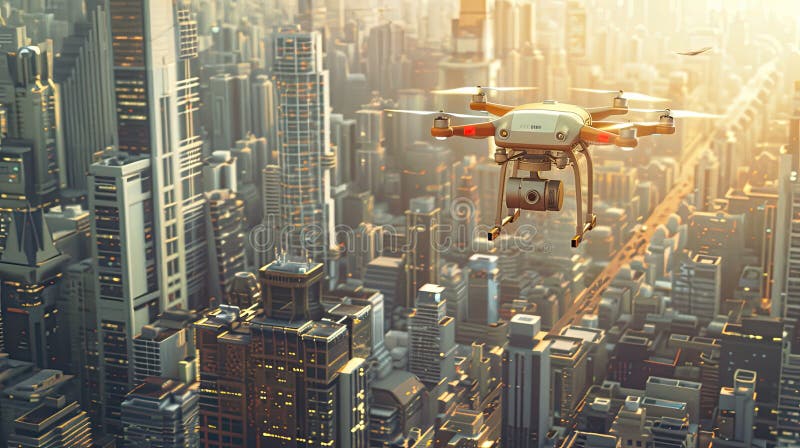 A Delivery Drone Soaring Over a Vibrant Cityscape, Carrying Packages ...