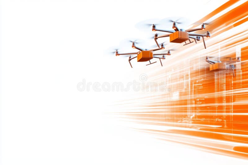 Delivery Drones Flying with Motion Blur Effect on Orange Background ...