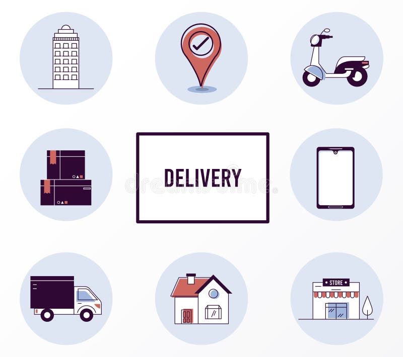 Delivery eight icons stock vector. Illustration of delivery - 212232549
