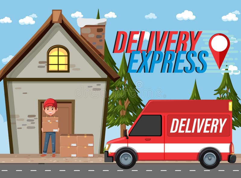 Delivery Express Wordmark with Panel Van and Location Pin Stock Vector ...