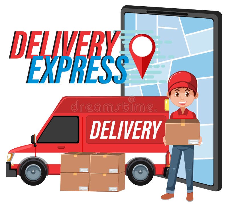 Delivery Express Logo with Panel Van and Courier Stock Vector ...