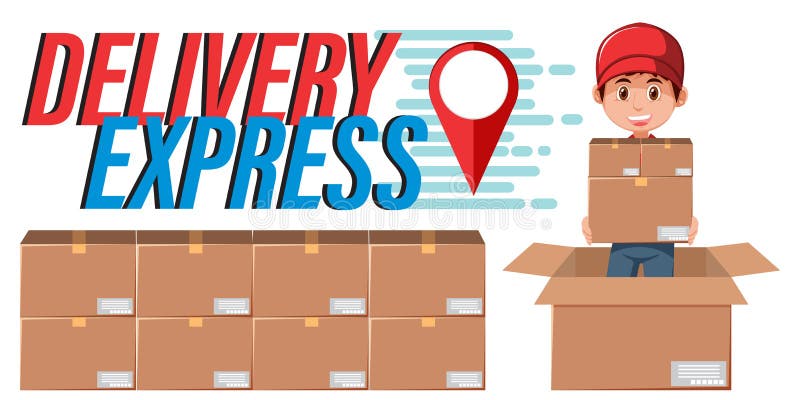 Delivery Express Logotype with Courier Holding Packages Stock Vector ...