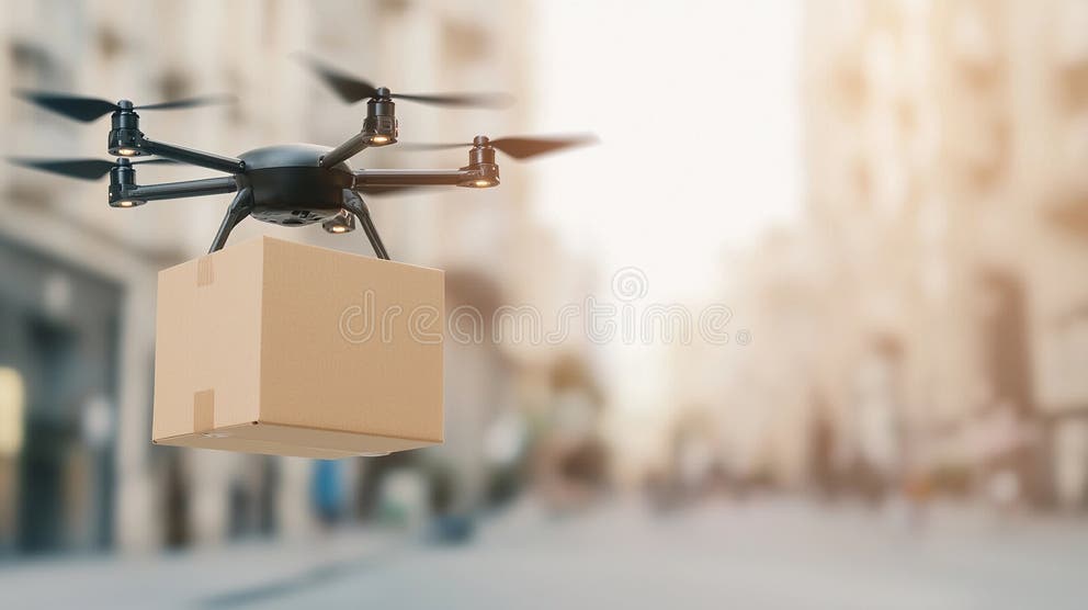 Delivery Future Technology Courier Drone Flying with Box Stock ...