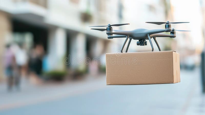 Delivery Future Technology Courier Drone Flying with Box Stock ...