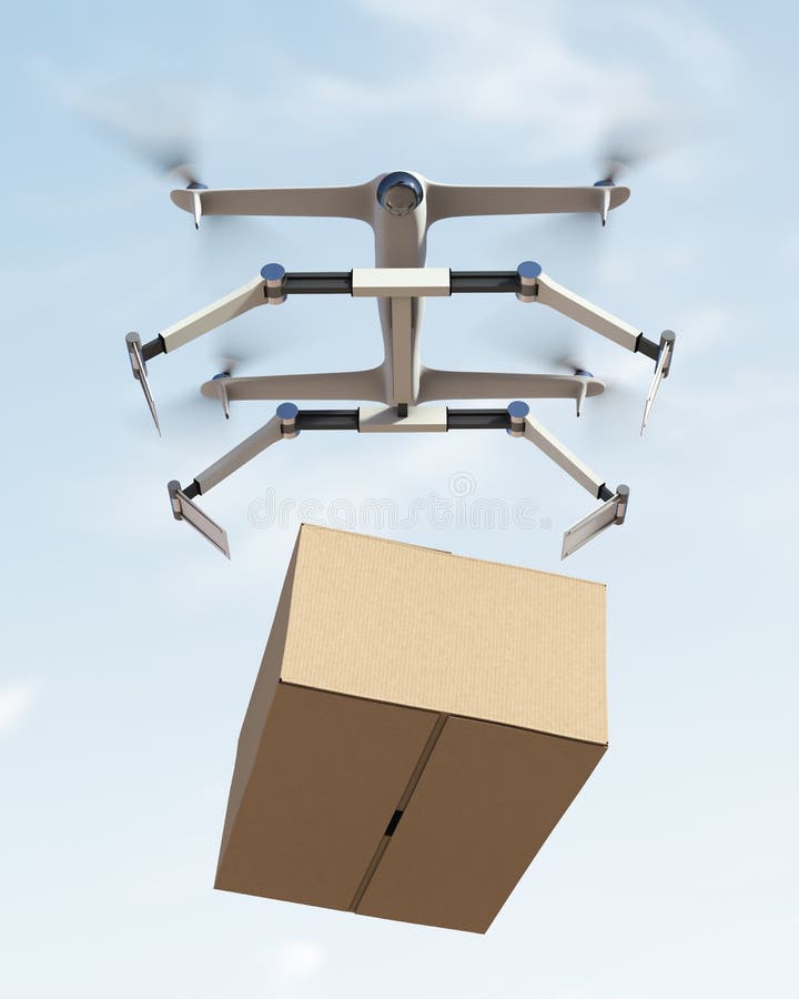 Delivery of Goods Using Unmanned Flying Drones Stock Illustration ...