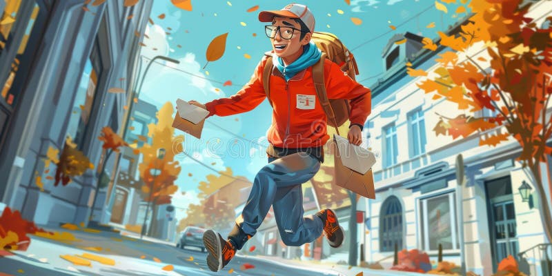 Delivery Guy in Autumn. Created by Generative Artificial Intelligence ...