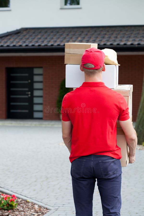 Delivery Guy Carrying Package Stack Stock Image - Image of carton ...