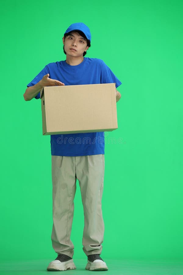 Delivery Guy Green Background Full Height Points Box Stock Photos ...