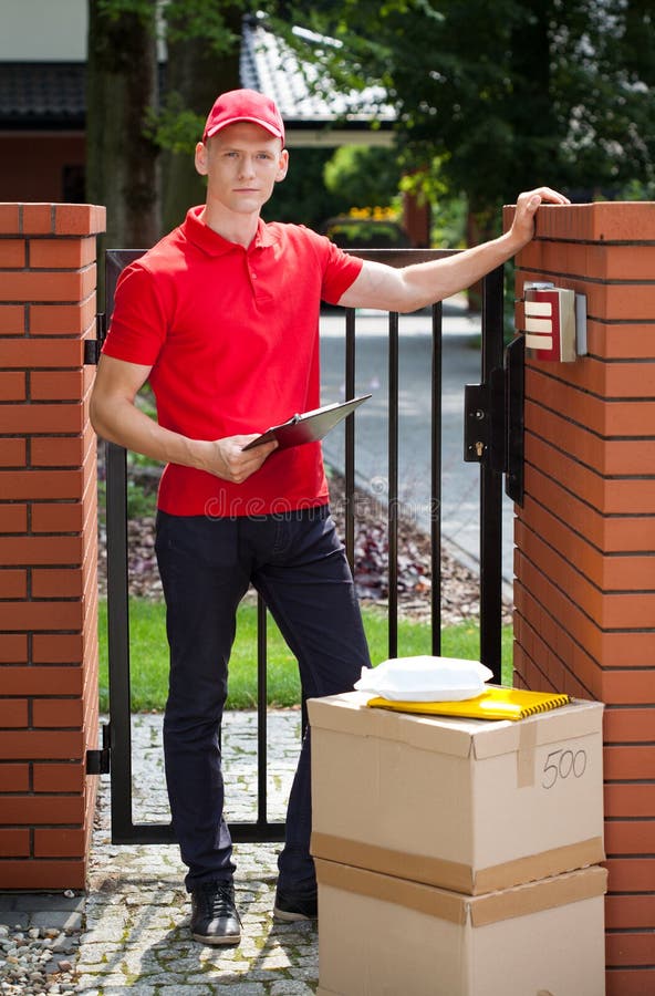 Delivery Guy Waiting for Customer Stock Image - Image of adult, courier ...