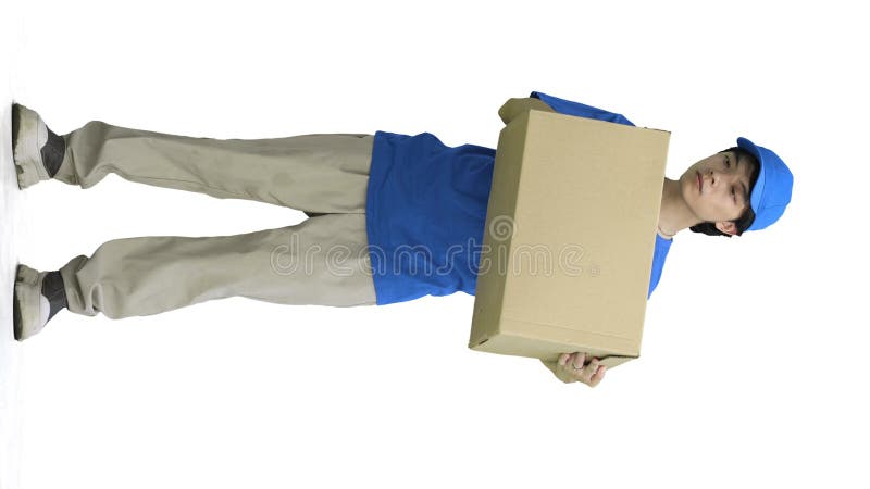 The Delivery Guy, on a White Background, Full-length, with a Box, Shows ...