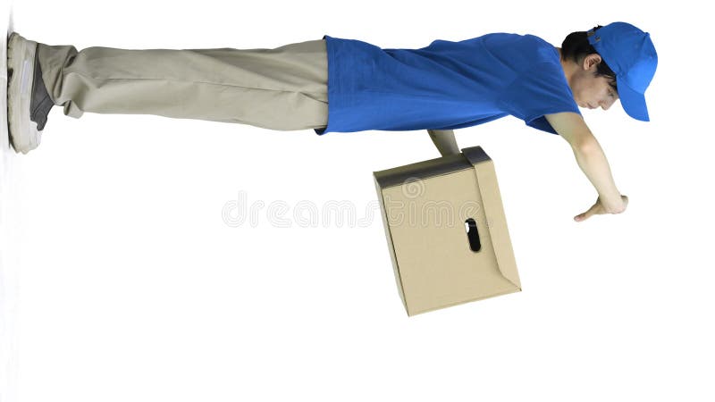 The Delivery Guy, on a White Background, Full-length, with a Box, Shows ...