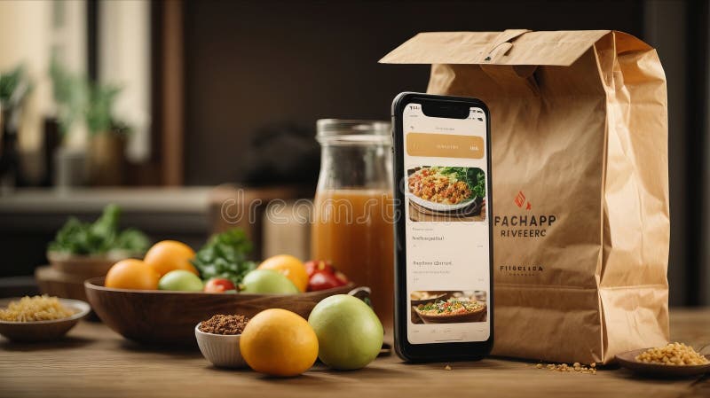 Delivery Home Food App Concept Image with Paper Bag. Stock Illustration ...