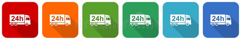 Delivery Icon Set, Flat Design Vector Illustration in 6 Colors Options ...