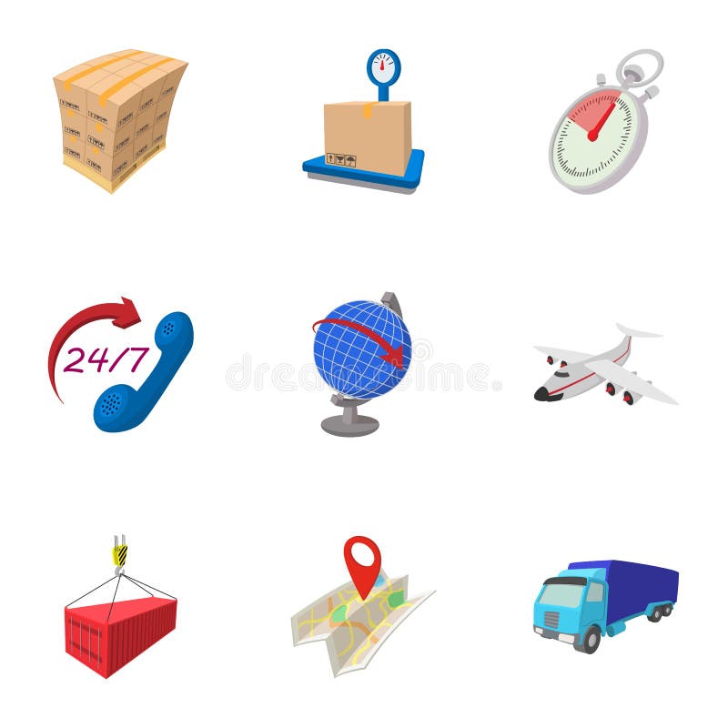 Delivery Icons Set, Cartoon Style Stock Vector - Illustration of post ...