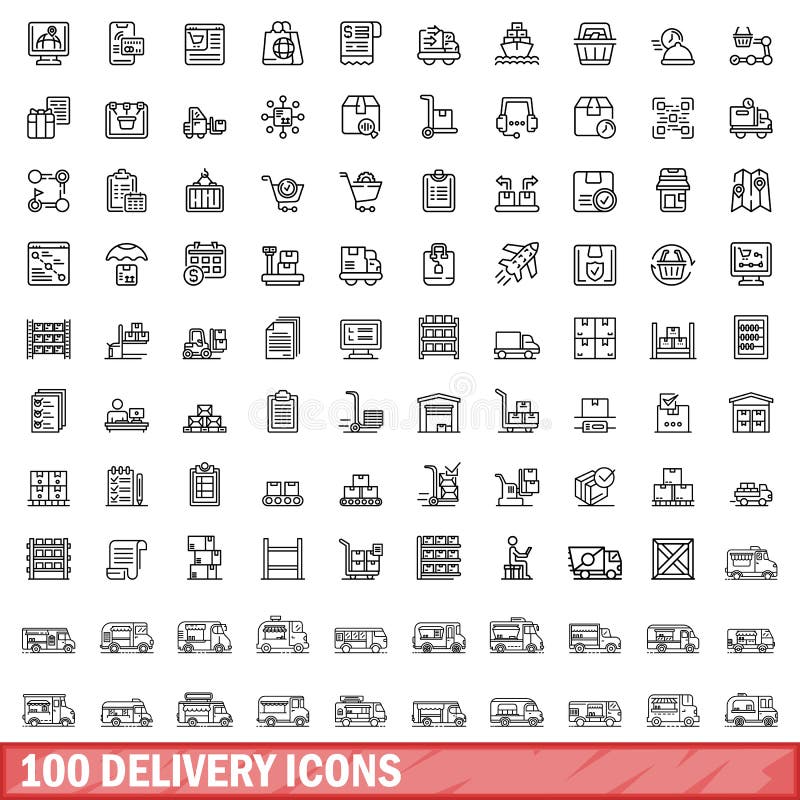 100 Delivery Icons Set, Outline Style Stock Vector - Illustration of ...