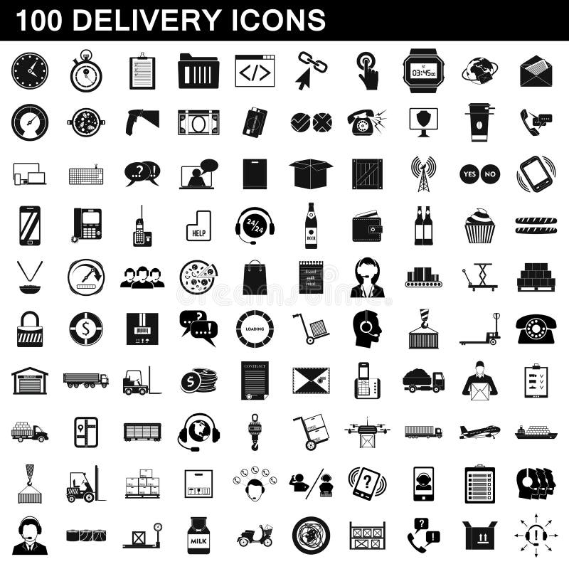 100 Delivery Icons Set, Simple Style Stock Vector - Illustration of ...