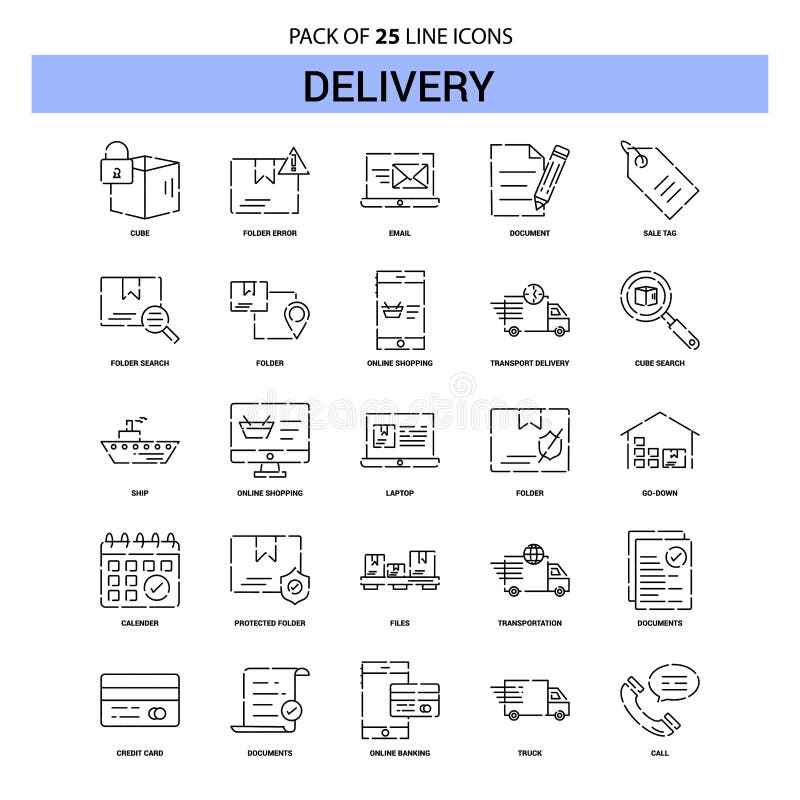 Delivery Line Icon Set - 25 Dashed Outline Style Stock Vector ...