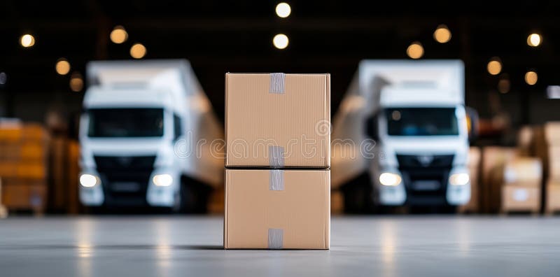 Delivery Logistics: Boxes in a Warehouse with Trucks Stock Image ...