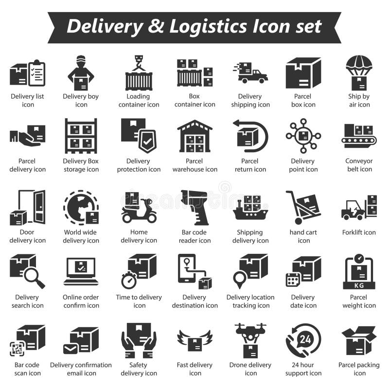 Delivery Logistics Icon Set Stock Vector - Illustration of pack, icon ...