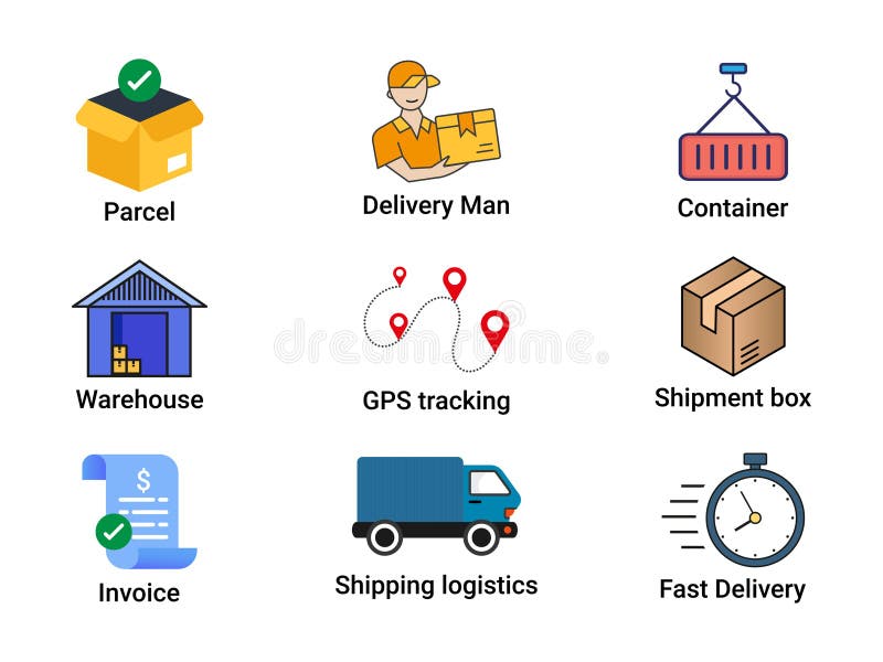 Delivery and Logistics Icons Set, Parcel, Shipping, Tracking, and ...
