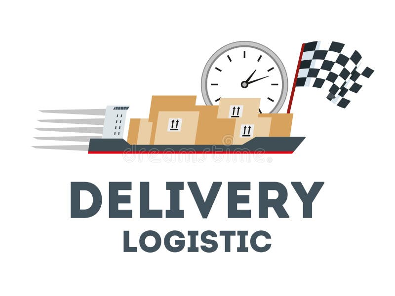 Delivery Logistics Logo. a Container Ship is Carrying Parcels Stock ...