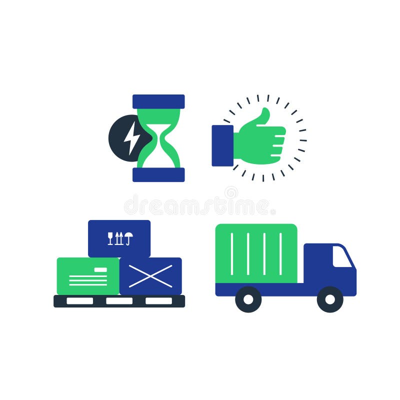 Delivery Logistics Serveces Icons Set, Move Boxes, Loading Truck, Time ...