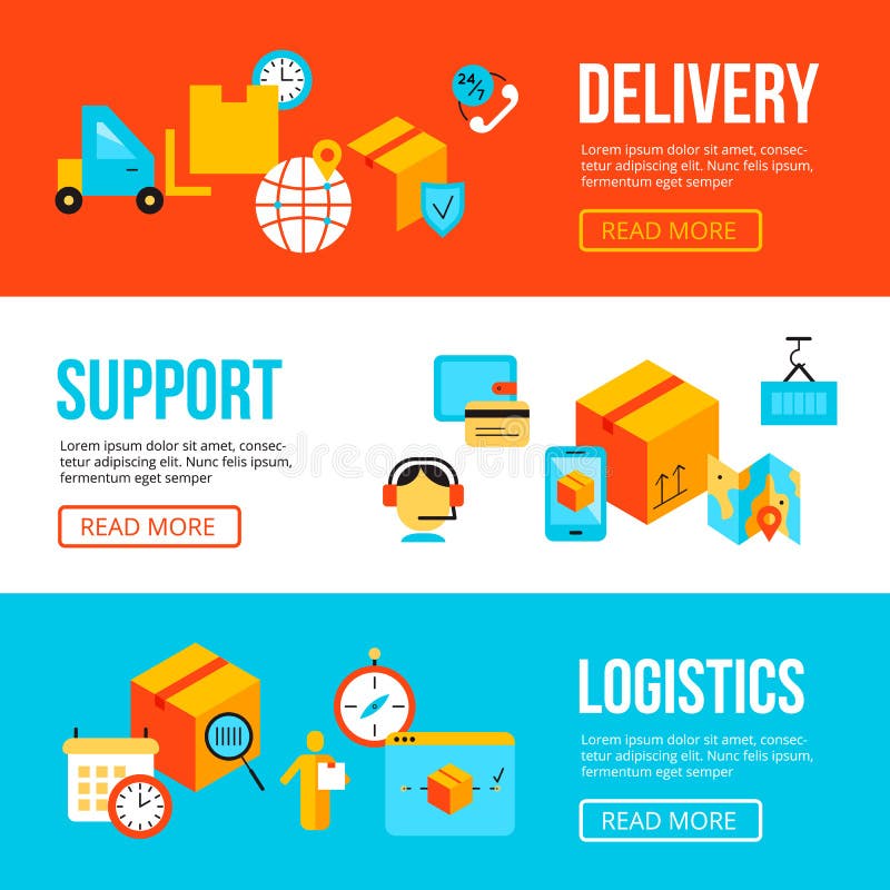 Logistics, Delivery, Transportation Banners. Sea Shipping, Railway ...