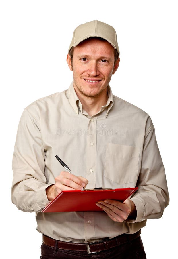 Delivery man on white stock photo. Image of uniform, worker - 17905970