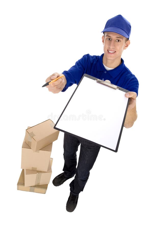 Delivery man stock image. Image of male, cardboard, background - 23968313