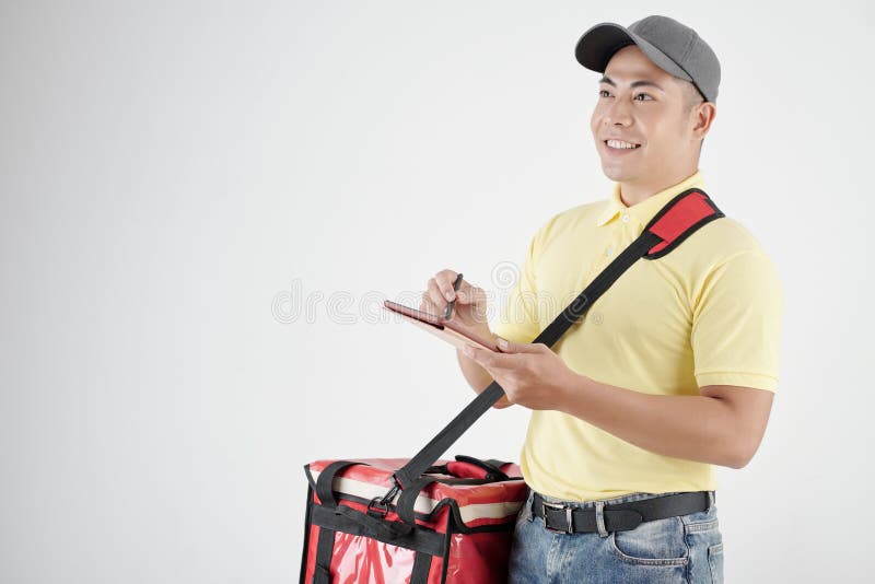 Delivery Man Accepting Orders Stock Image - Image of service, food ...