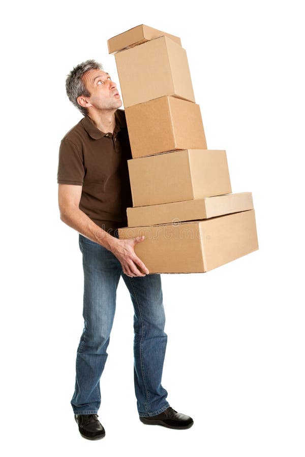 Delivery Man with Falling Stack of Boxes Stock Photo - Image of ...