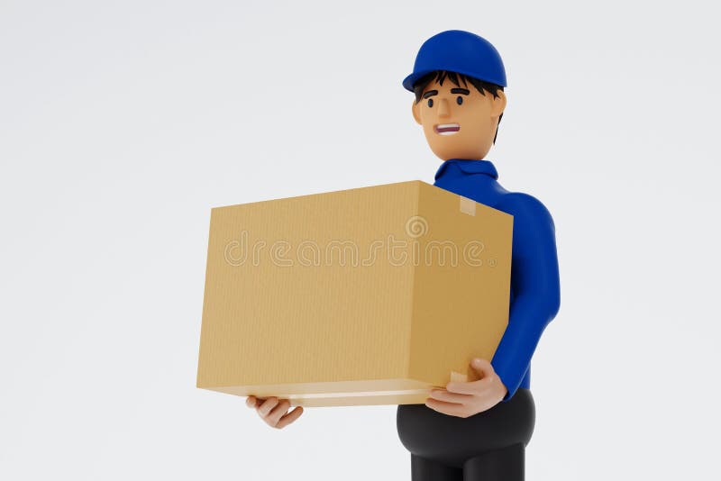 Delivery Man in Blue Uniform Smiling Holding Parcel Box, Shipment ...