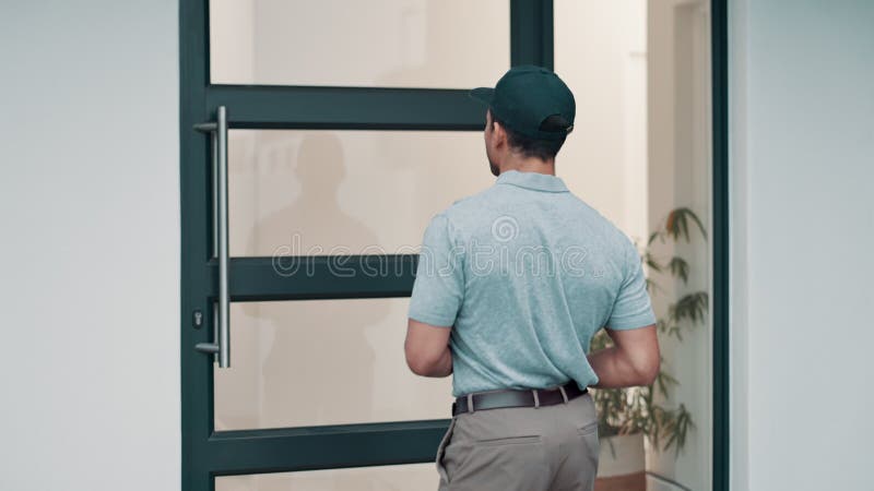 Delivery Man, Box and Front Door for Courier Service, Distribution or ...