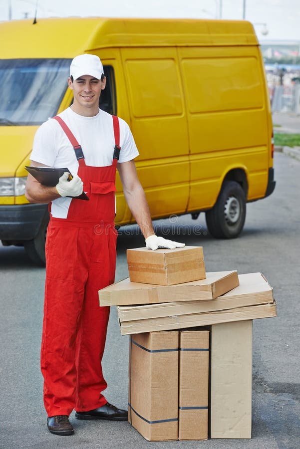 Delivery man with box stock image. Image of portrait - 33356091