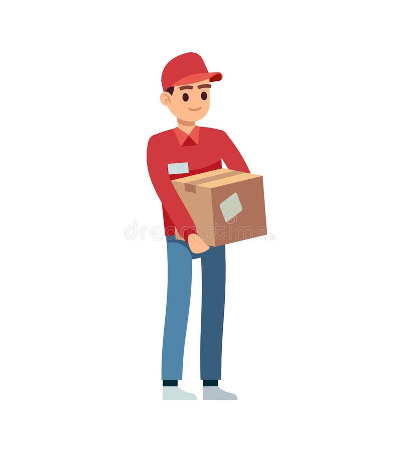Delivery Man with Box. Young Courier in Hat and Uniform Standing ...
