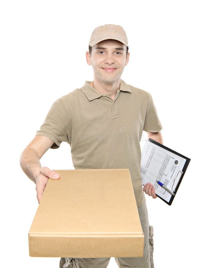 A Delivery Man Bringing a Package Stock Photo - Image of beige ...