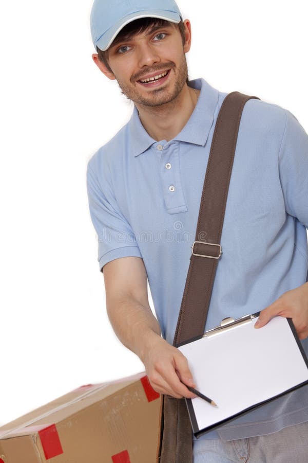 Delivery Man Bringing Package Stock Image - Image of working, giving ...