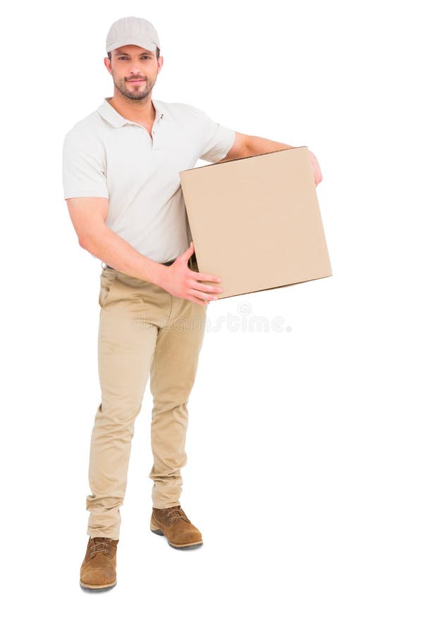 Delivery Man Carrying Cardboard Box Stock Photo - Image of cardboard ...