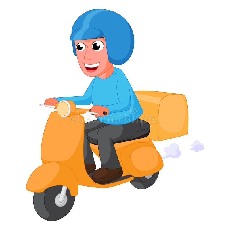 Delivery Man Cartoon with Scooter Stock Vector - Illustration of ...
