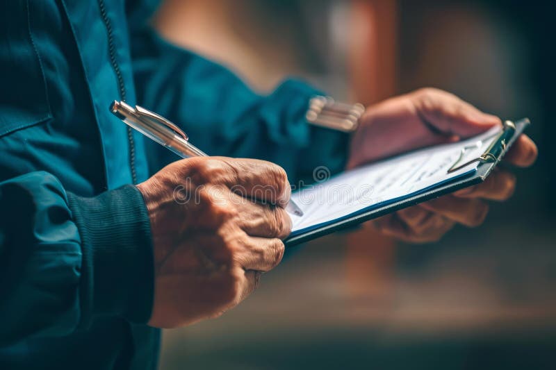 Delivery Man is Completing a Form on a Clipboard Stock Photo - Image of ...