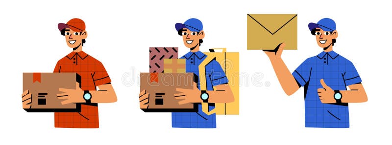 Delivery Man or Courier Character with Box and Cap Stock Vector ...